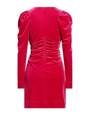 GANNI Velvet Gathered V-neck Long Sleeve Dress