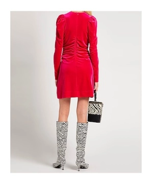 GANNI Velvet Gathered V-neck Long Sleeve Dress