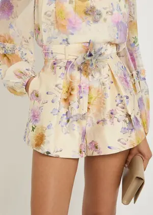 Zimmermann Luna Floral Belted Silk-blend Shorts