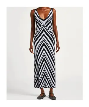 Farm Rio Sleeveless V-neck Maxi Dress With Striped Pattern