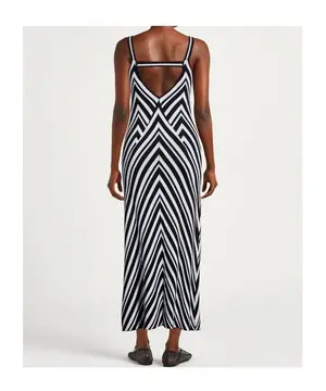 Farm Rio Sleeveless V-neck Maxi Dress With Striped Pattern