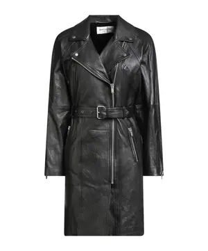 Saint Laurent Long Sleeves Belted Coat - Black