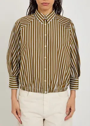 Brunello Cucinelli Striped Boxy Cotton-poplin Shirt - Brown