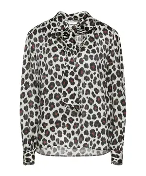 Saint Laurent Animal Print Satin Bow Shirt