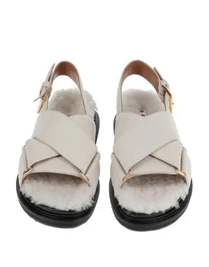 Marni Leather One-strap Sandals With Shearling Lining
