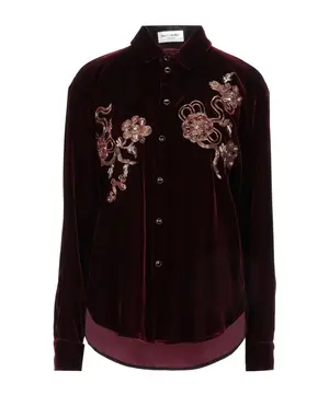 Saint Laurent Embellished Velvet Long Sleeve Shirt