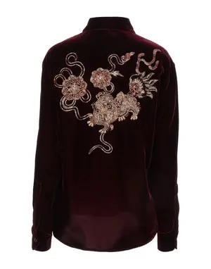 Saint Laurent Embellished Velvet Long Sleeve Shirt