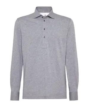 Brunello Cucinelli Mélange-effect Cotton Polo Shirt - Gray