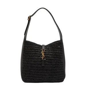 Saint Laurent Le 5 À 7 Small Raffia Bucket Bag - Black