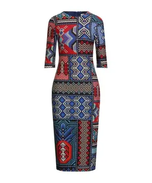 Farm Rio Round Neck Multi-colored Pattern Midi Dress - Black
