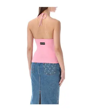 MARINE SERRE Embellished Logo Halter Top - Pink