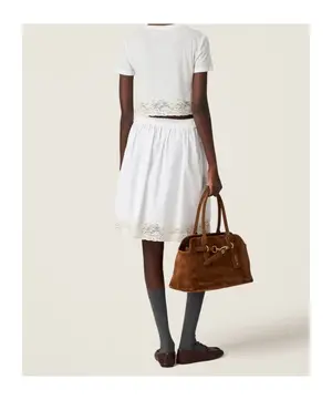 Miu Miu Ribbed Jersey And Lace Trimmed T-shirt - White