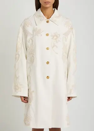 Dries Van Noten Rondero Floral Appliqué Cotton Coat