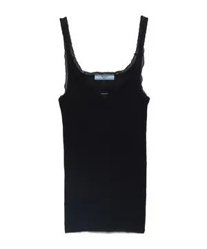 Prada Ribbed Cotton Tank Top With Lace Trim