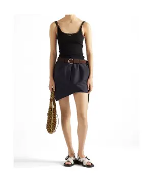 Prada Ribbed Cotton Tank Top With Lace Trim