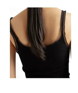 Prada Ribbed Cotton Tank Top With Lace Trim