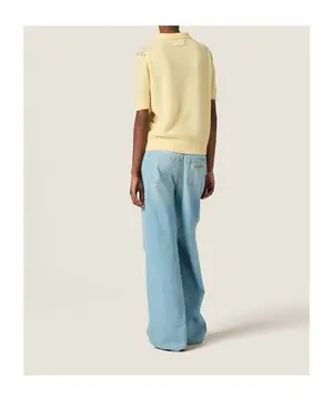 Miu Miu Lace-effect Cashmere Polo Shirt - Cream