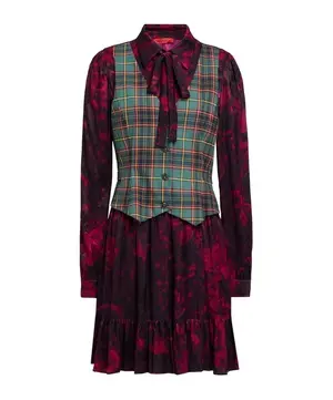 MAXCO. Max&co. Floral Print Shirt Dress With Jacquard And Plaid Vest - Black