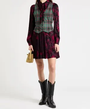 MAXCO. Max&co. Floral Print Shirt Dress With Jacquard And Plaid Vest