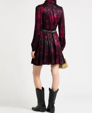 MAXCO. Max&co. Floral Print Shirt Dress With Jacquard And Plaid Vest