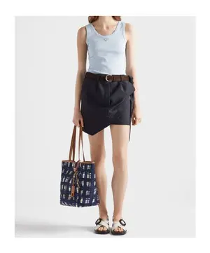 Prada Ribbed Knit Crew Neck Sleeveless Top - Sky-blue