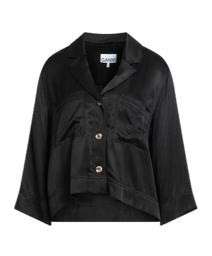 GANNI Solid Colour Shirts Blouses - Black