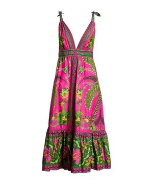 Farm Rio Floral V-neck Maxi Dress With Tie Details And Open Back