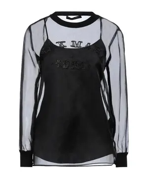 Max Mara Logo Sheer Long Sleeve Top - Black