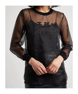 Max Mara Logo Sheer Long Sleeve Top