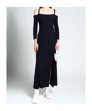 GANNI Ribbed Knit Cold Shoulder Maxi Dress