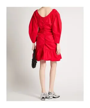 GANNI Pleated Dress With Flared Skirt And Deep V Neckline