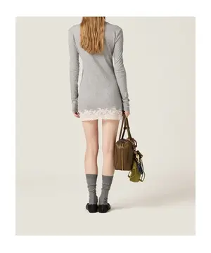 Miu Miu Ribbed Jersey And Lace Dress