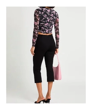 GANNI Floral Print Tulle Gathered V-neck Cropped Top