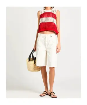 Farm Rio Sleeveless Crochet Knit Top With Fringe
