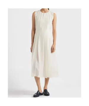 Prada Sleeveless Crewneck Silk Dress With Asymmetric Hem