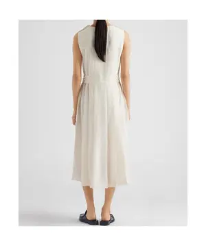Prada Sleeveless Crewneck Silk Dress With Asymmetric Hem