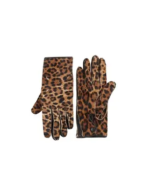 MAISON MARGIELA Leopard Print Leather Gloves - Brown