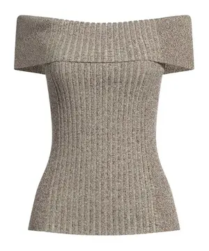 GANNI Knitted Off-shoulder Top - Nude