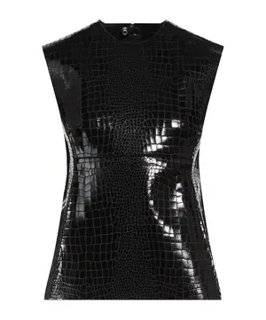 Tory Burch Crocodile Embossed Sleeveless Crewneck Top