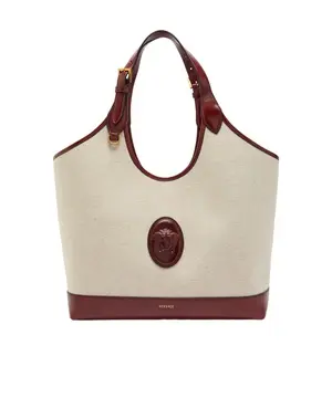Versace Large Leather And Canvas Tote Bag - Nude
