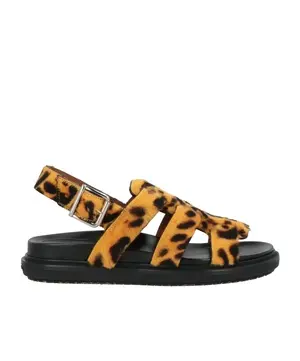 Marni Leopard Print Calf Hair Casual Sandals