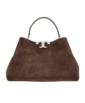 Tory Burch Eleanor T-logo Suede Top Handle Bag - Brown