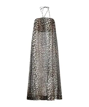GANNI Leopard Print Sleeveless Maxi Dress - Black