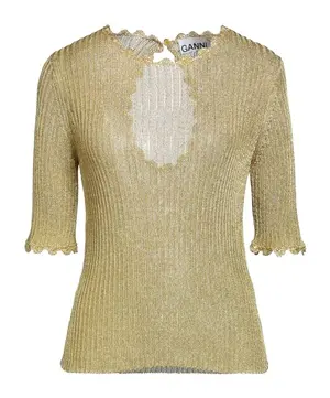 GANNI Solid Color Knit Short-sleeve Top - Nude