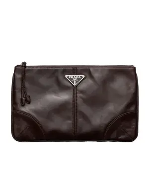 Prada Zipper Clutch - Dark Brown