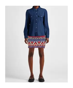 Farm Rio Elastic Waist Geometric Pattern Midi Skirt