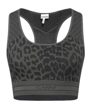 GANNI Leopard-print Sleeveless Crewneck Sports Top - Black