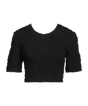 GANNI Textured Cropped Top With Short Sleeves