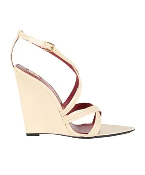 Saint Laurent Patent Leather Wedge Sandals - Nude