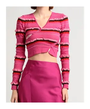 Jacquemus Striped V-neck Long Sleeve Sweater With Ruffle Detail - Fuchsia